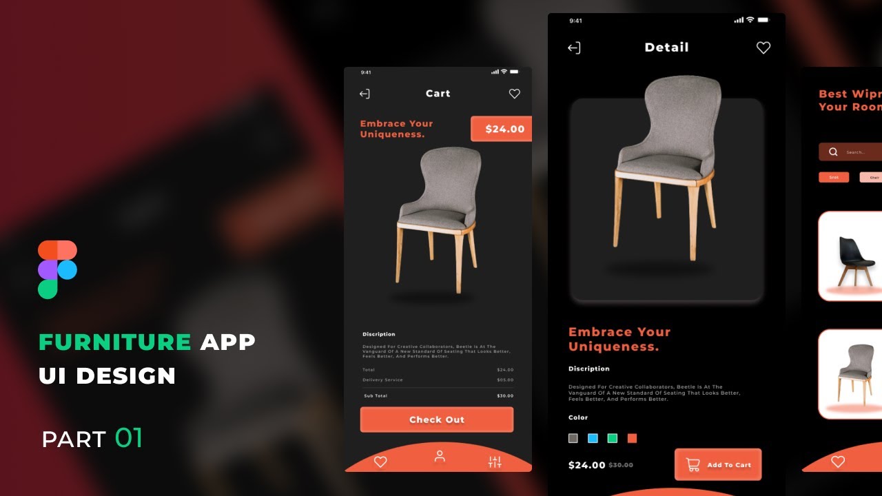 Furniture App Design in Figma | ( Detail + Check Out Screen ) Figma ...