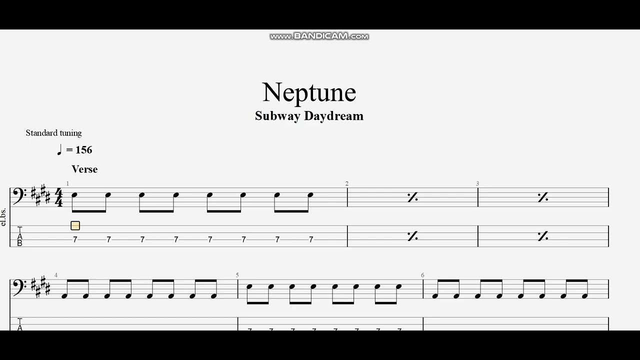 Neptune 【Subway Daydream】 ベースtab譜 - YouTube
