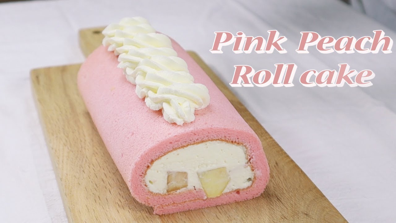 [메닐몽땅 홈베이킹] 피치핑크! 복숭아 롤케이크 : Peach Pink Roll cake Recipe: 好甜日式桃子卷蛋糕 ...