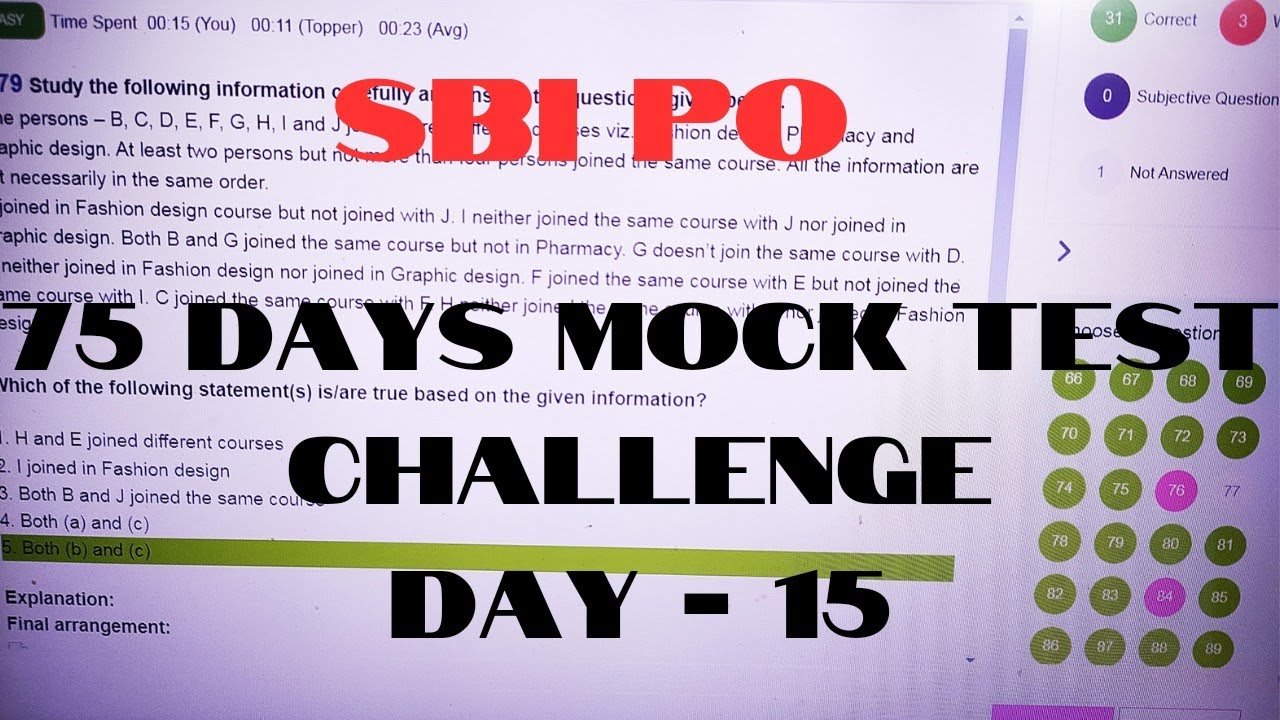 🎯75 DAYS MOCK TEST CHALLENGE DAY - 15 SBI PO || IBPS PO || RRB PO ...