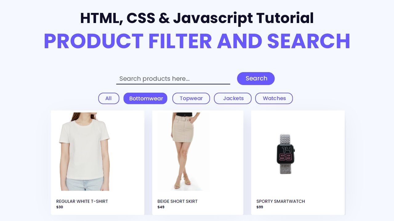 Product Filter and Search Using JavaScript - YouTube