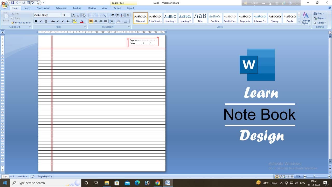 How Make Lined Notebook Page In MS Word | MS Word Me Notebook Page ...