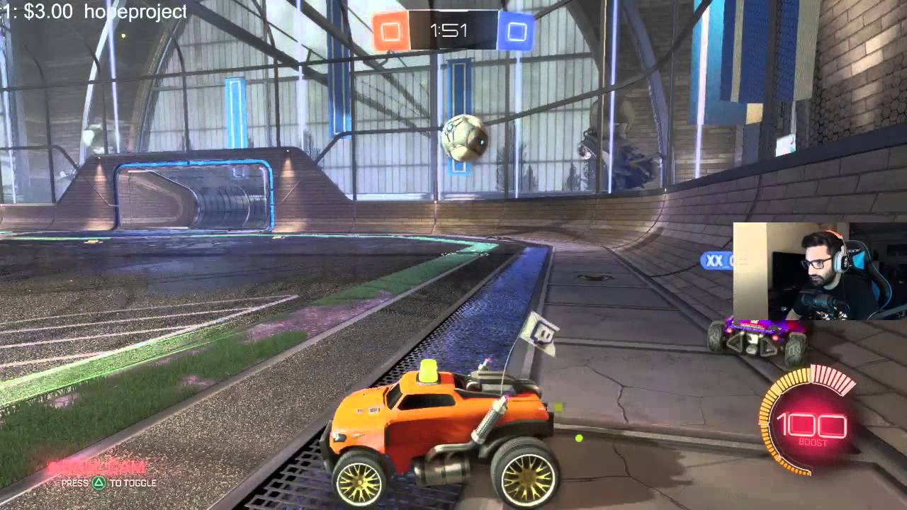Rocket League- Amazing half court shot and follow up goal! - YouTube