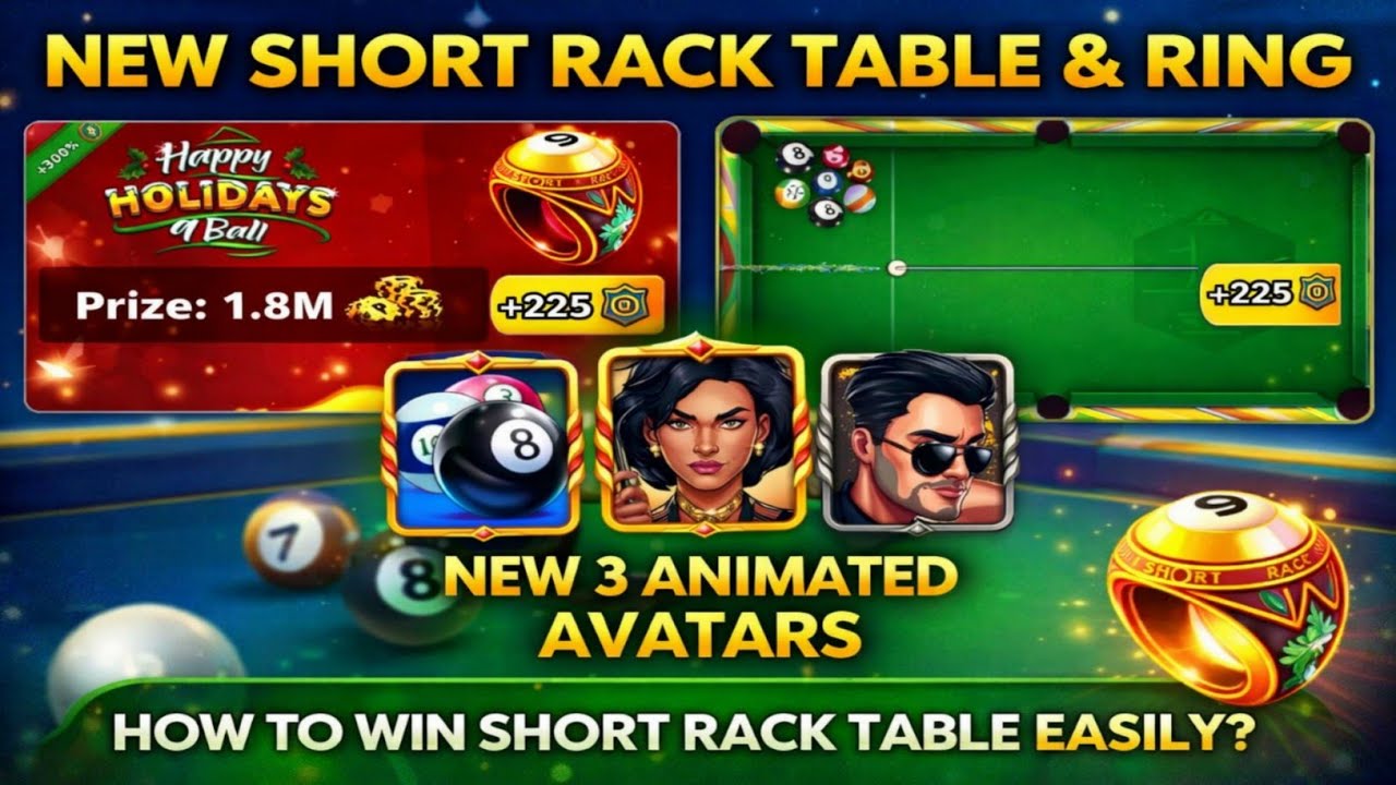 8 Ball Pool NEW Short Rack Table 🔥 Easy Win Tips + 3 Animated Avatars ...
