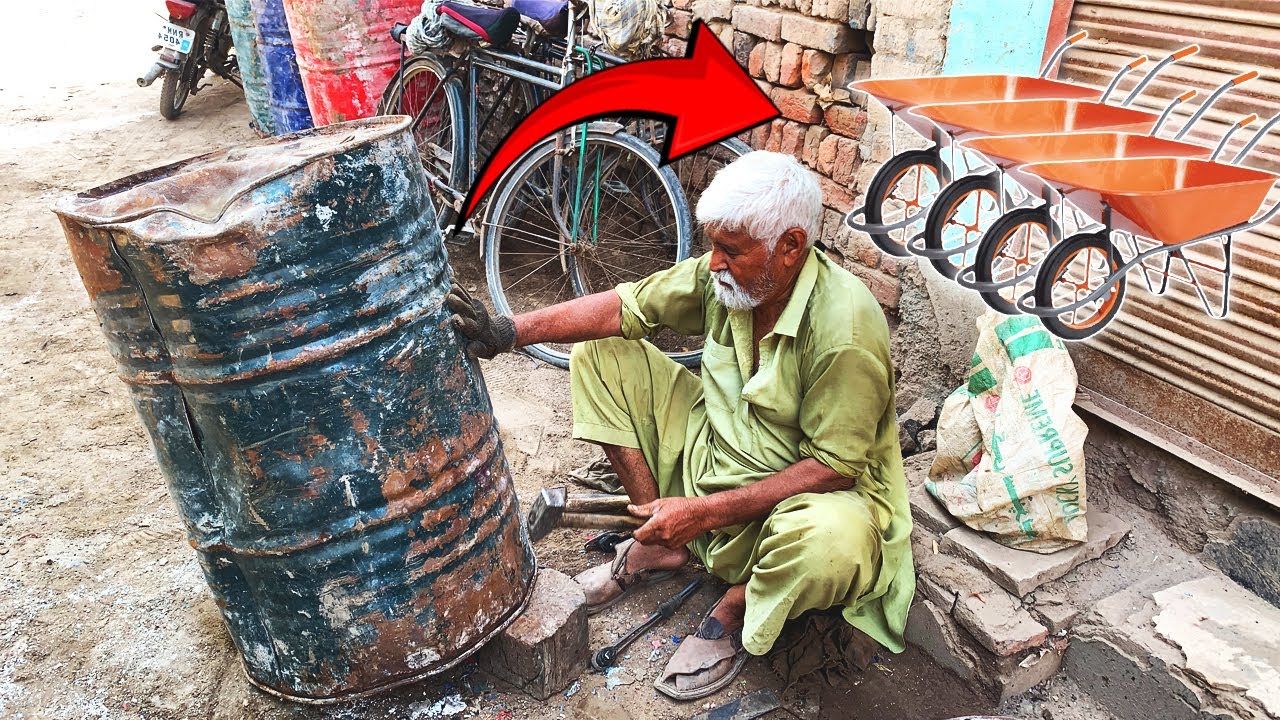 Indigenous technique in Reuse Old Oil Drum As Wheelbarrow || How To ...