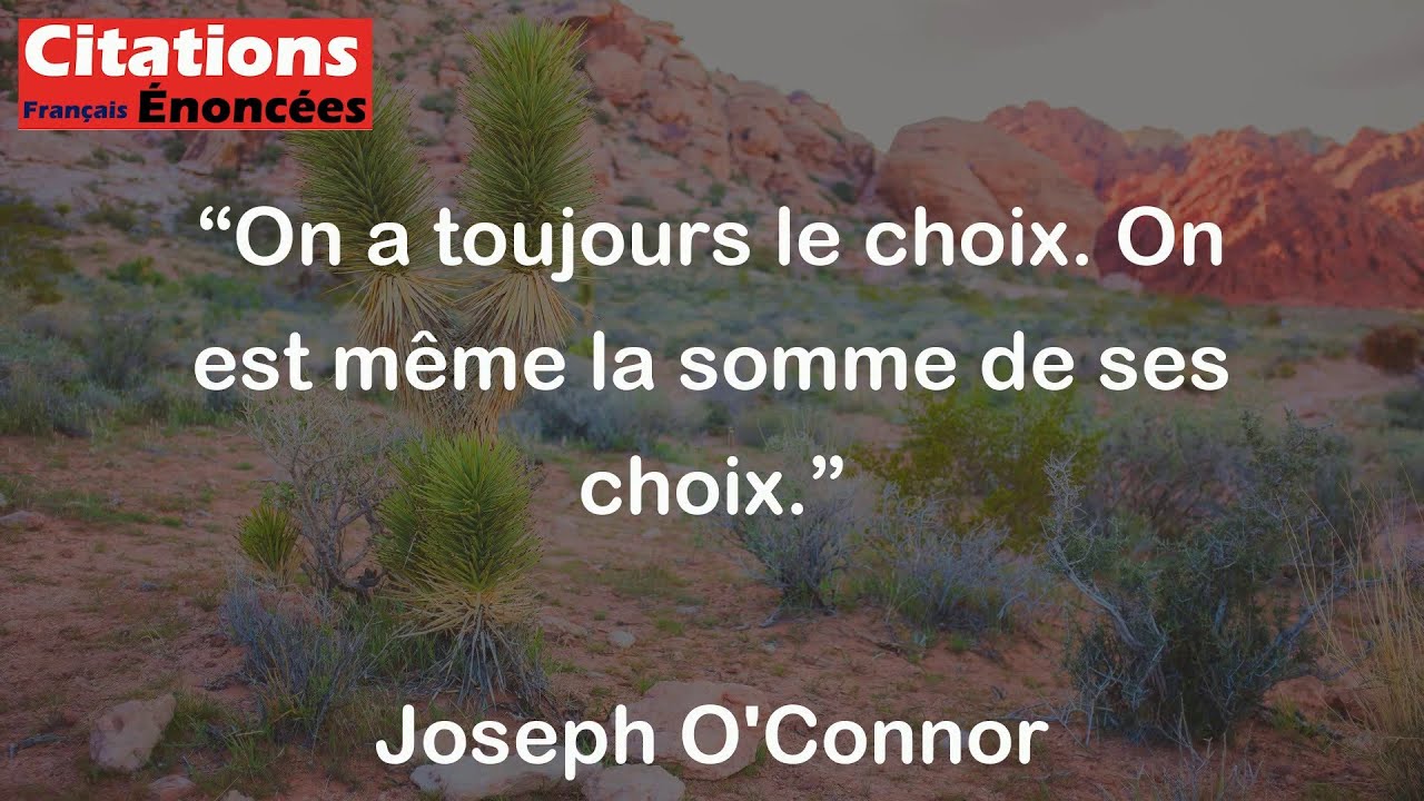 Joseph O'Connor - On a toujours le choix. On est même la somme de ses ...