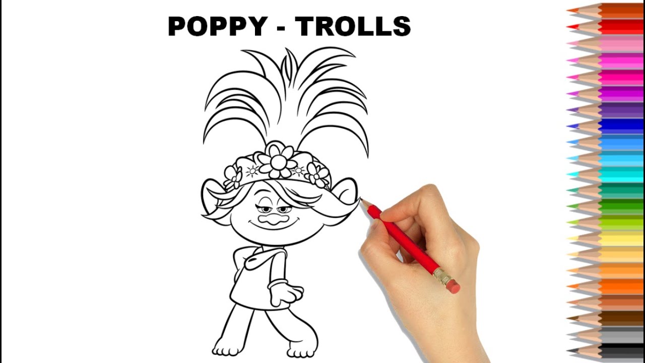Desenhando a Poppy de Trolls - Drawing Poppy from Trolls - Dibujando a ...