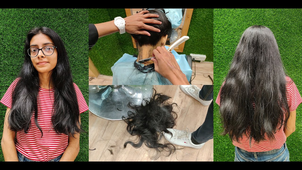 Chopping off Thick and Long Hair For New Look With Nape Clean ...