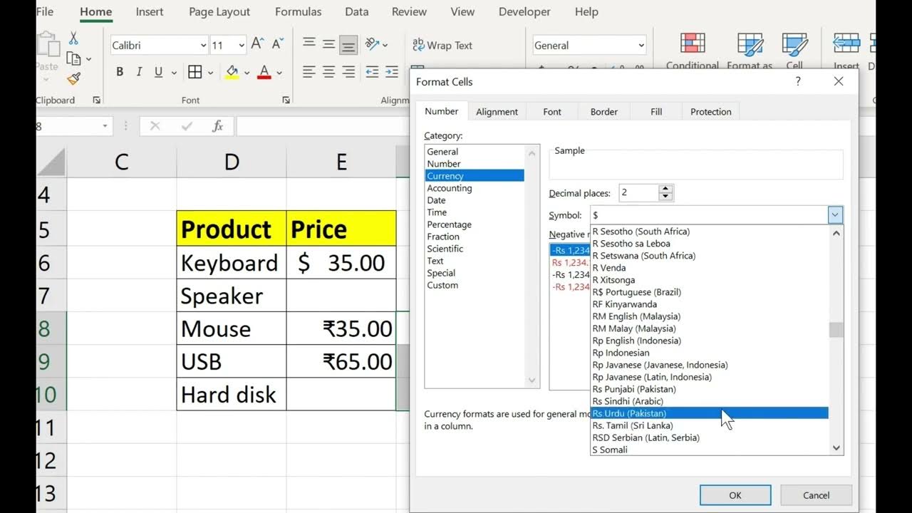 Indian rupees symbol in ms excel | currency symbol in excel| number group in excel complete ...