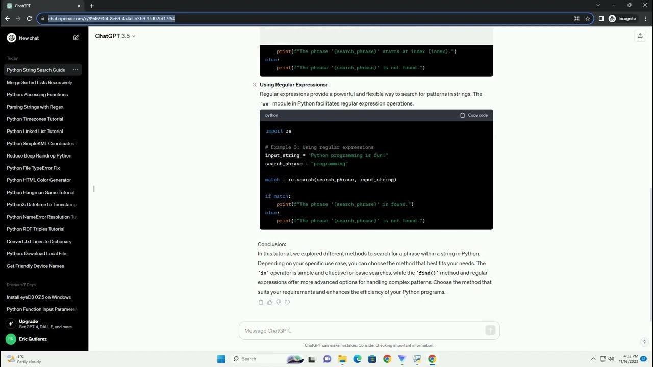 Searching a string input for a phrase in Python - YouTube