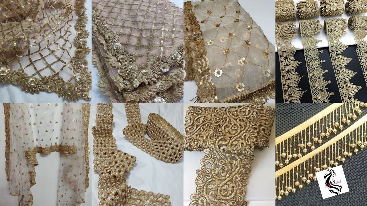 Golden Dulhan lace designing Dupatta making idea and Detailing very ...