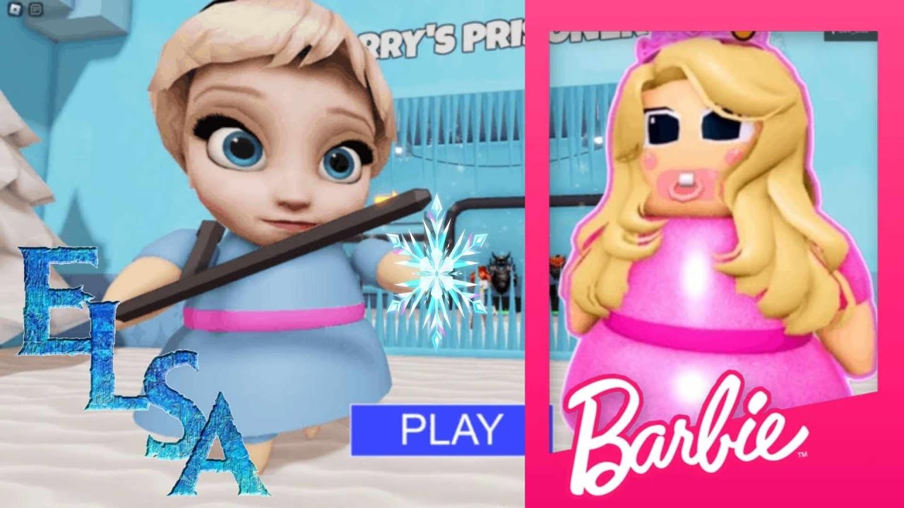 FROZEN Queen ELSA vs BARBIE Royal princess in Barry's Prison Run (Obby ...