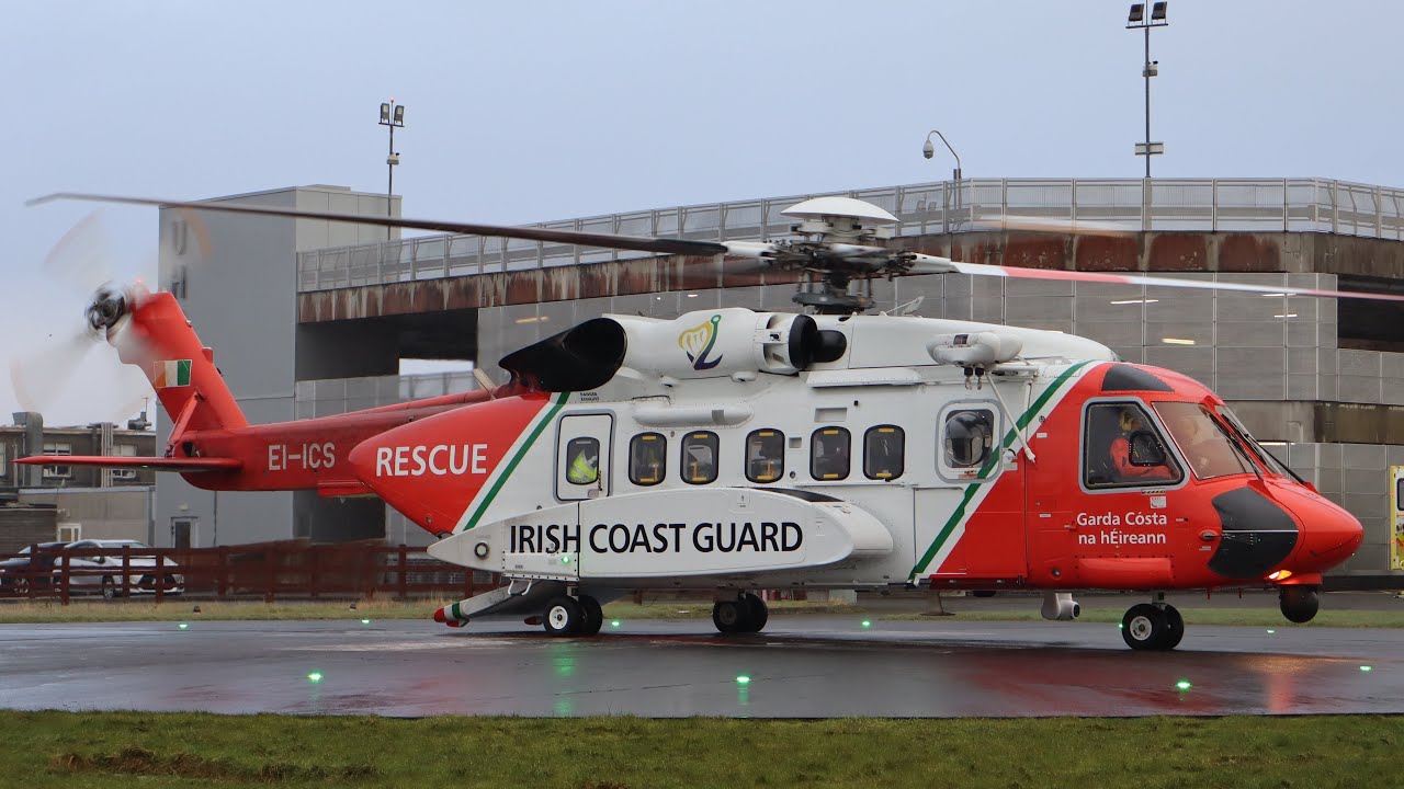 Irish Coast Guard helicopter Rescue 117 takeoff from UHG. 25/1/25 - YouTube