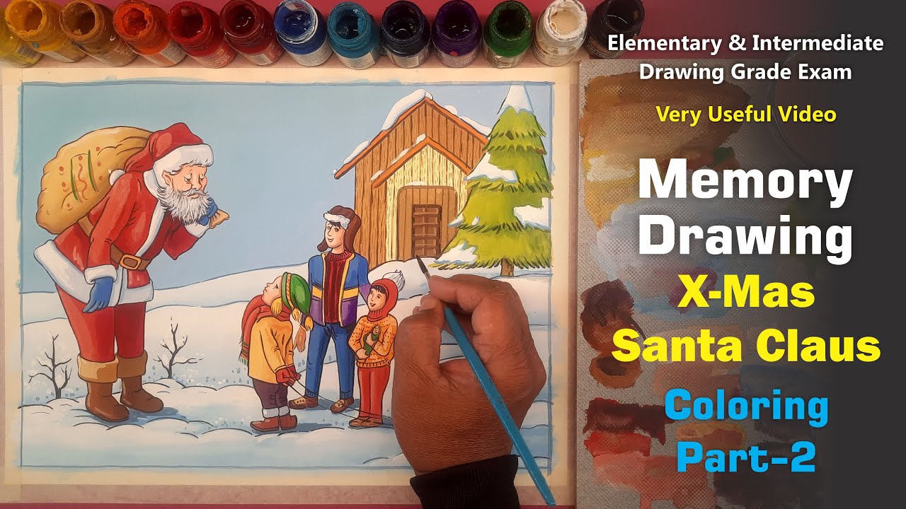 How to Color Christmas Drawing, Santa Claus Drawing, X-Mas Memory ...