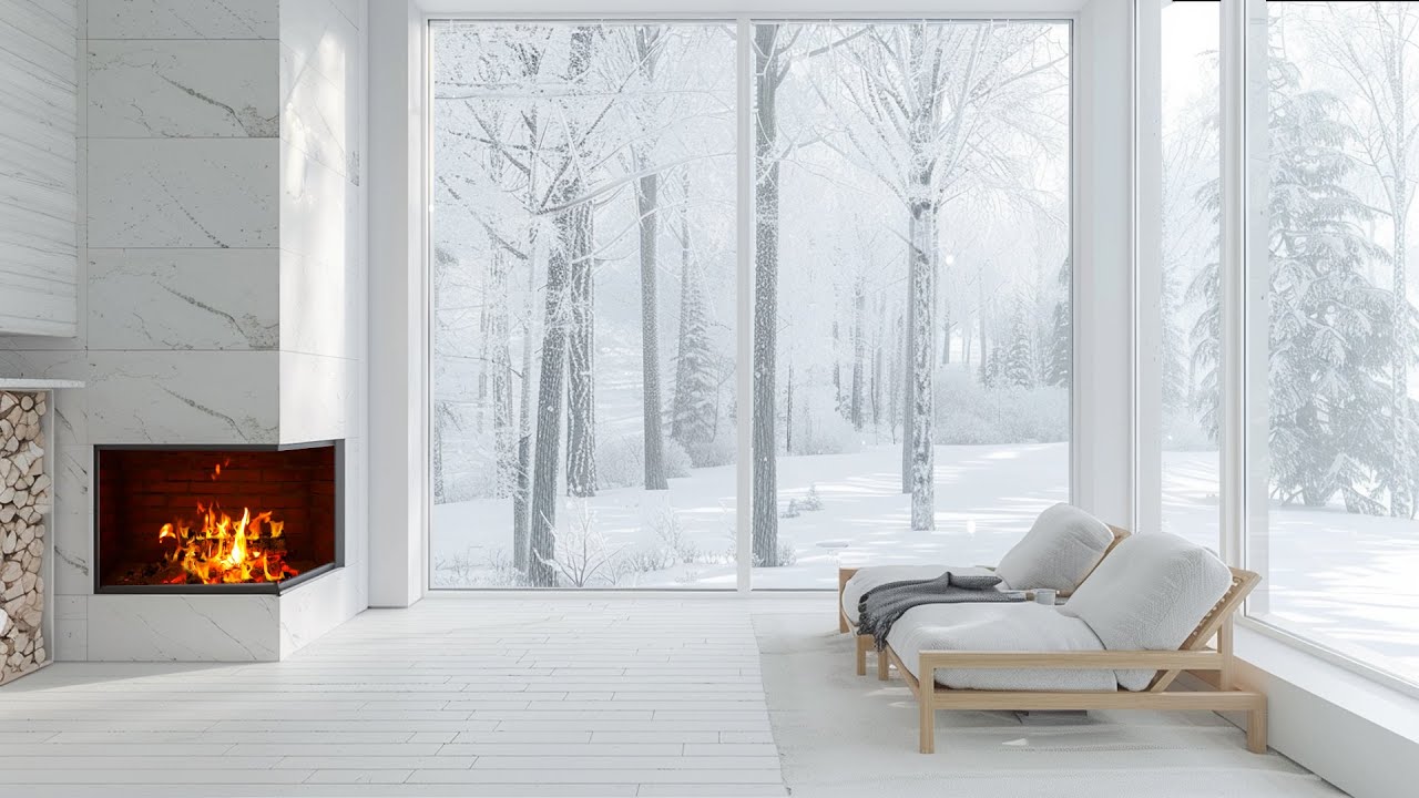 Snowy Haven: Snowstorm Winds and Crackling Fireplace - Ambient Sounds ...