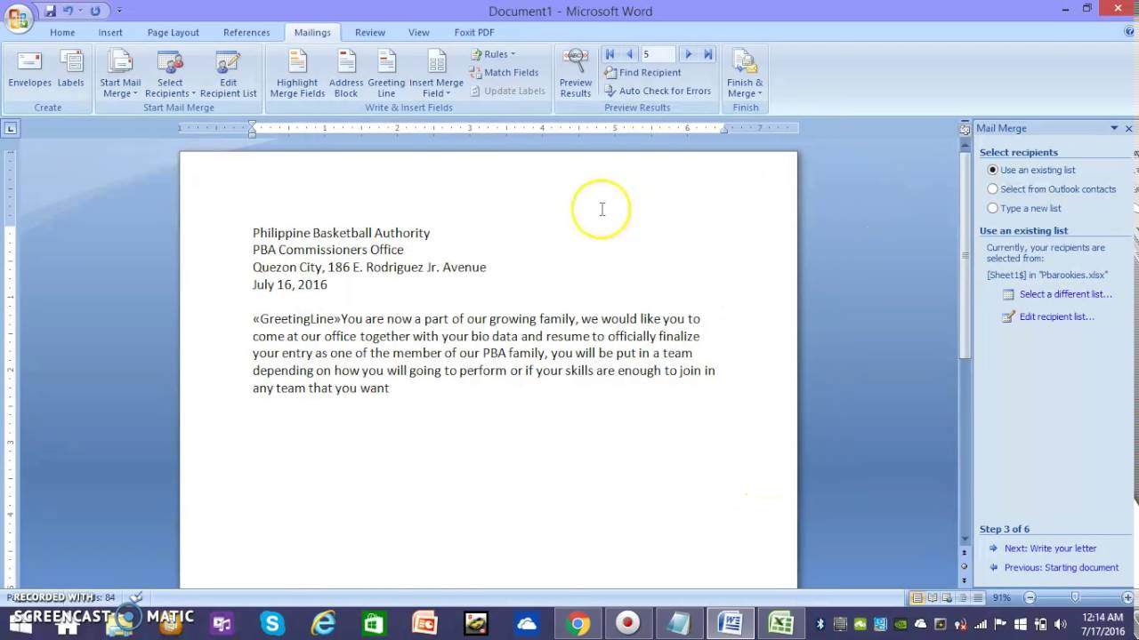how to do a step by step mail merge wizard in msword 2k7 - YouTube
