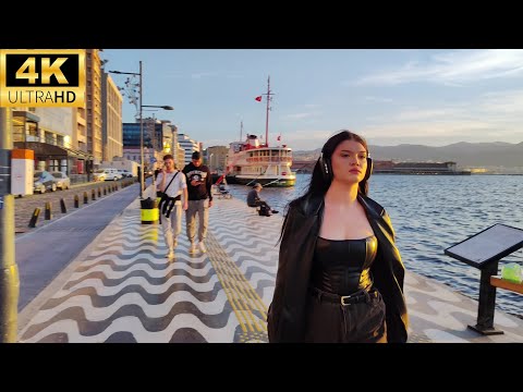 İzmir Kordon Boyu | Gündoğdu Meydanı | Konak Pier | Gün Batımı | Yürüyüş Turu | 4K UHD