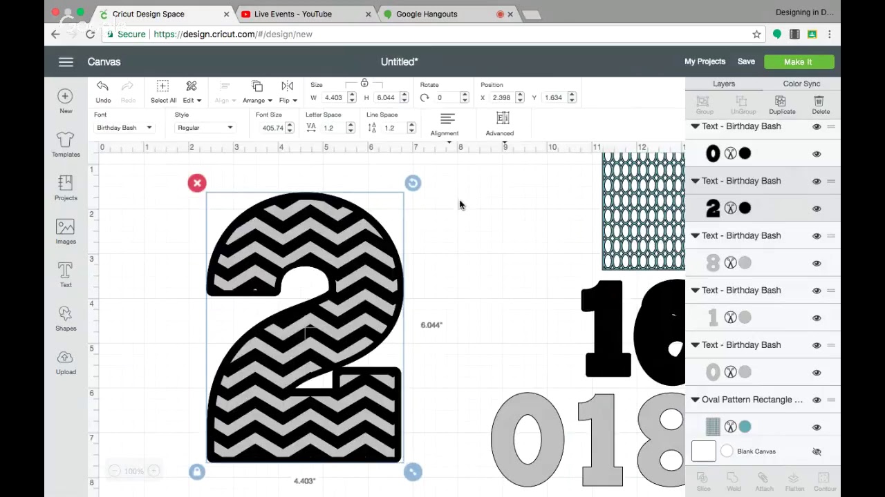 Cricut Design Space - Creating a patterned number - YouTube