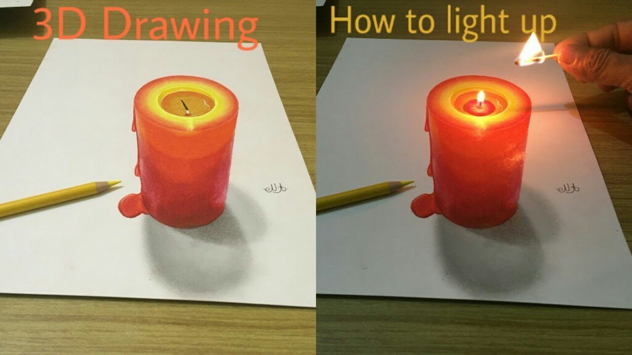 3D Drawing of Candle !! How to draw on Diwali - YouTube