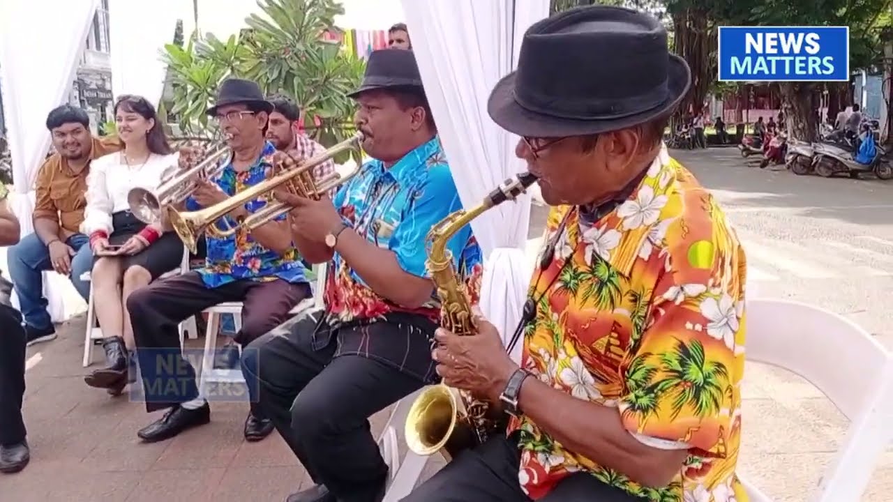Goan traditional band seen playing Goan songs near Panjim church on ...