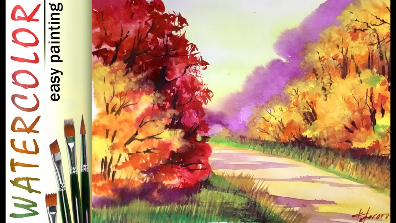 "Autumn forest landscape" How to paint 🎨WATERCOLOR tutorial for ...