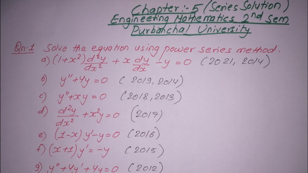 Power Series Method | Chapter:5 | Engineering Math | PU | Prashant YT ...