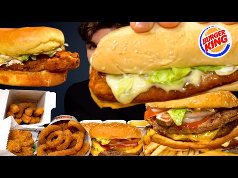 ASMR MUKBANG BURGER KING | Popular burgers, chicken & fries | with Cheese
