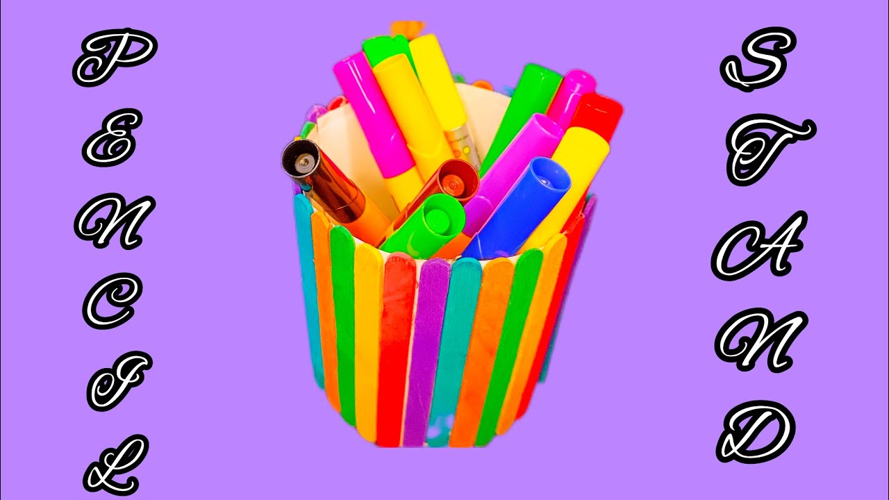 how to make popsicle stick pencil stand/popsicle easy pencil stand🤔 ...