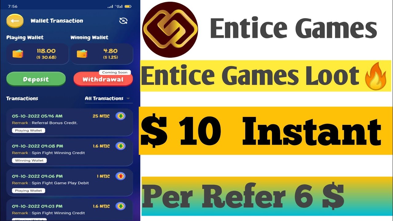 Entice Games loot🔥||Instant 10 $ payment || Per Refer 6 $| New Airdrop ...