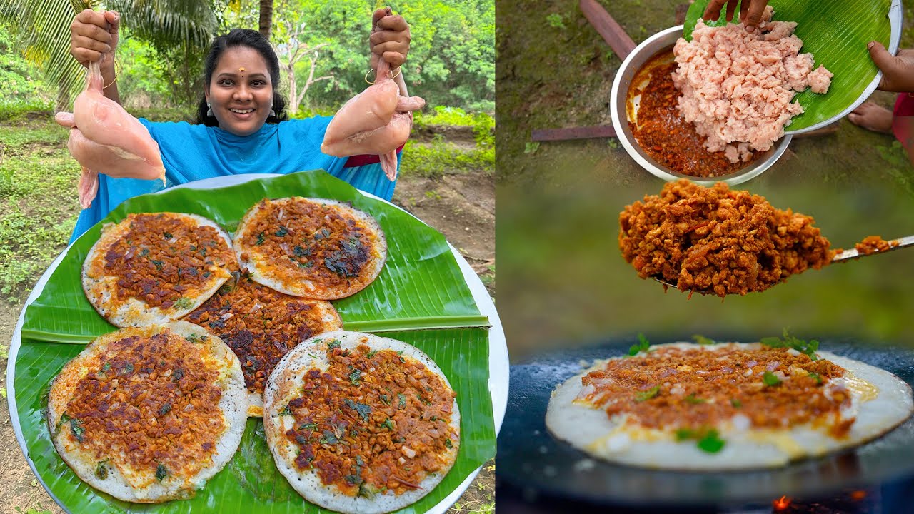 CHICKEN KARI DOSA | சிக்கன் கறி தோசை செய்முறை | Madurai Kari Dosai ...