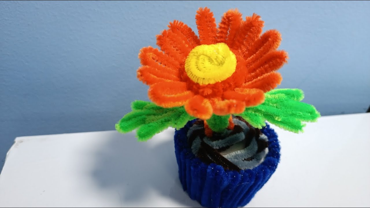 Diy How to Make Pipe Cleaner Wire Gerbera flower pot - YouTube