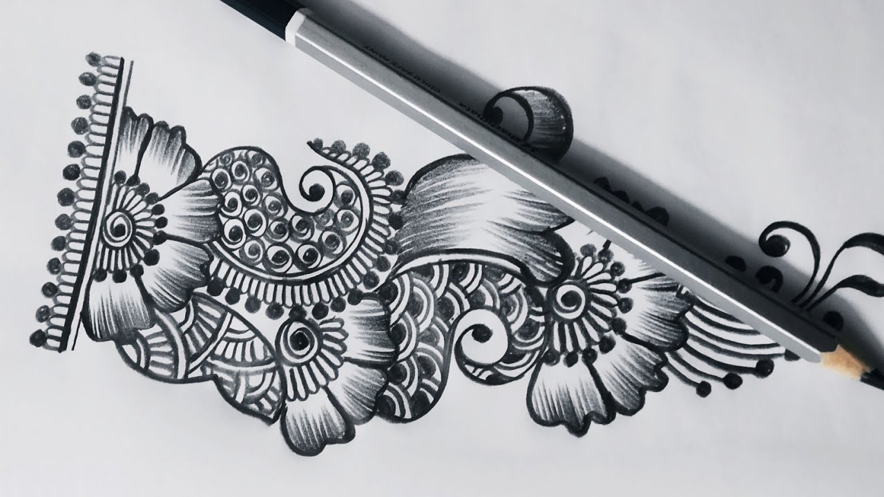 Pencil shading mehandi design for beginners || Very easy mehandi design ...