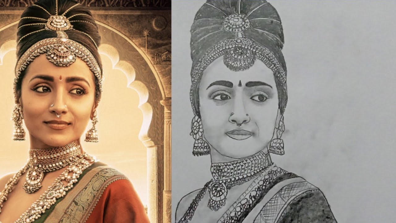 Trisha PS-1| Princess Kundavai drawing| Ponniyan Selvan movie look ...