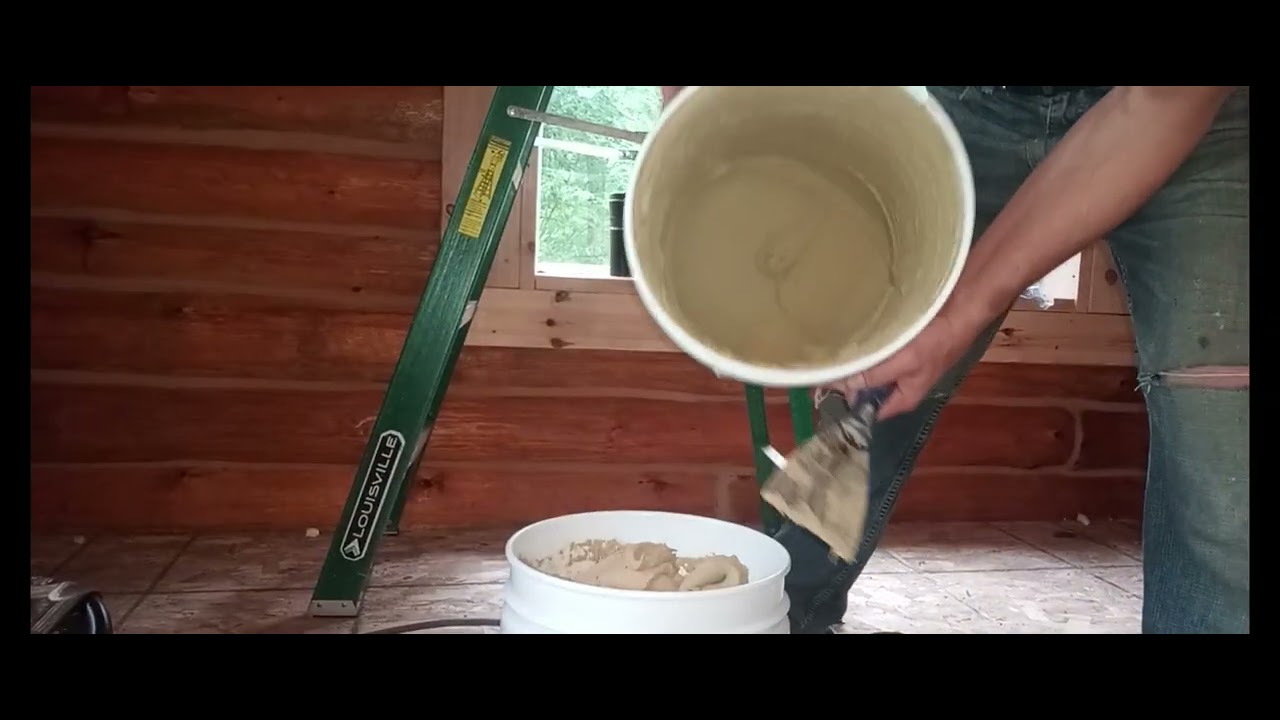 Log Cabin Build Part 35, Log Jam Chinking, caulk gun, follower plate ...