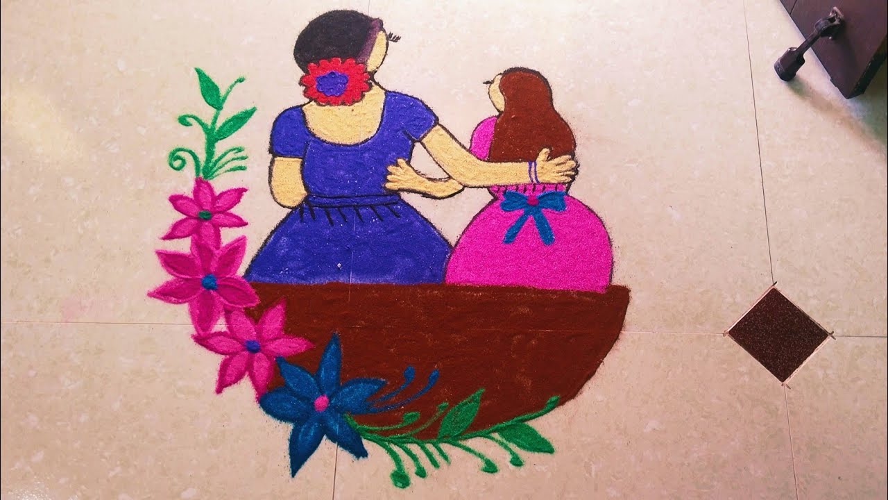 mother's day rangoli👩‍👧/@new design kolam - YouTube
