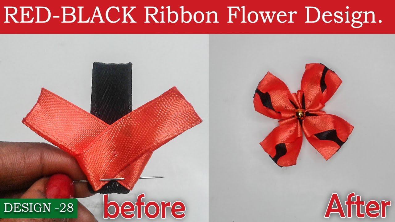 Red-Black Ribbon Flower Design | Design - 28 | SR Creative Ideas - YouTube