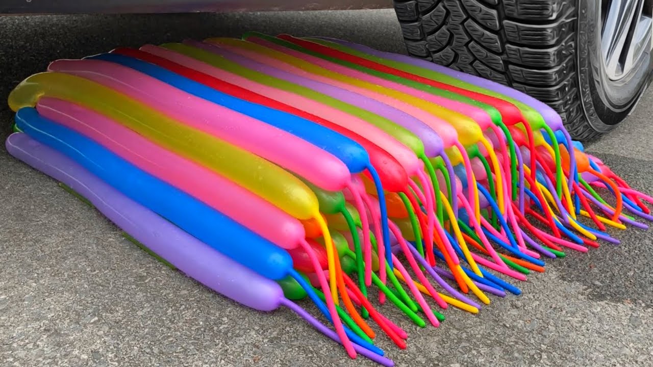 Giant Balloons, Squishy, Slimes & Toys vs Car Crushing Things | Running ...