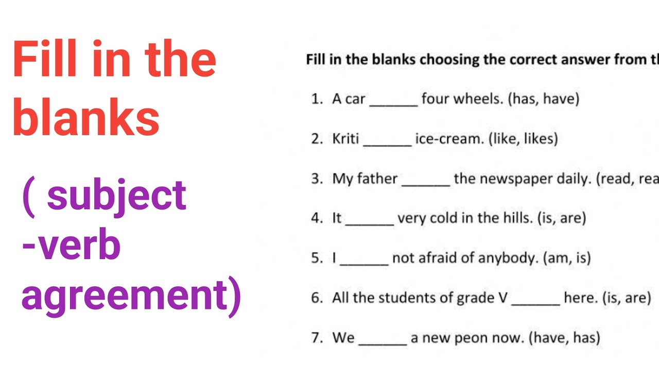 subject - verb agreement #fill in the blanks for board exams and all ...