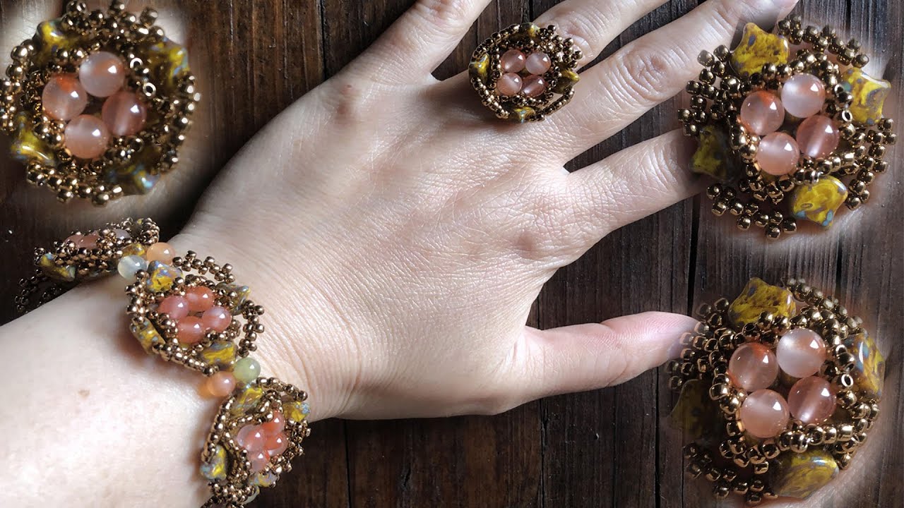 DIY How to make beaded jewelry. Earrings, bracelet and ring. Beading ...