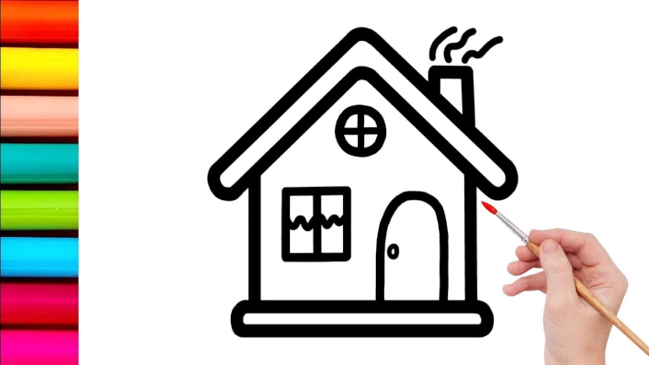 Learn drawing house and Coloring - How to draw a House step by step ...
