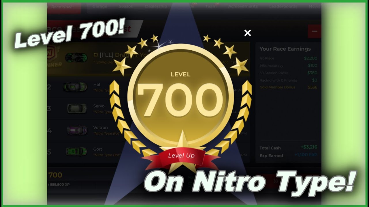Nitro type: Level 700!!! - YouTube