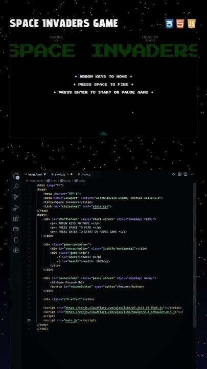 Space Invaders Game Js Css And Html🧑‍💻 Coding Programming 2024
