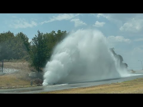 Massive water main break in Euless sees water shooting into air on ...