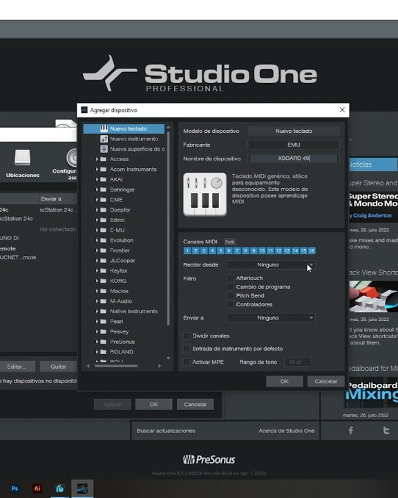 Configurar Teclado MIDI Studio One Tutorial - YouTube
