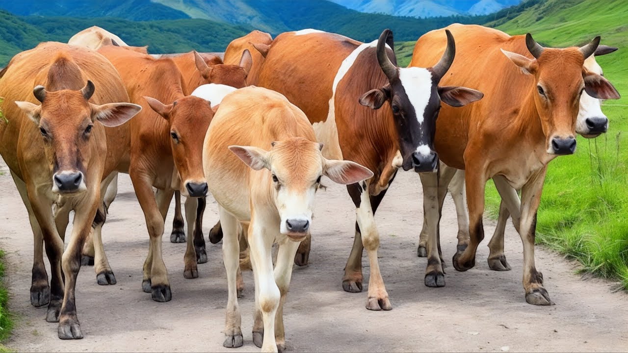 Video perjalanan sapi lembu berjalan di sore hari pulang menuju kandang ...