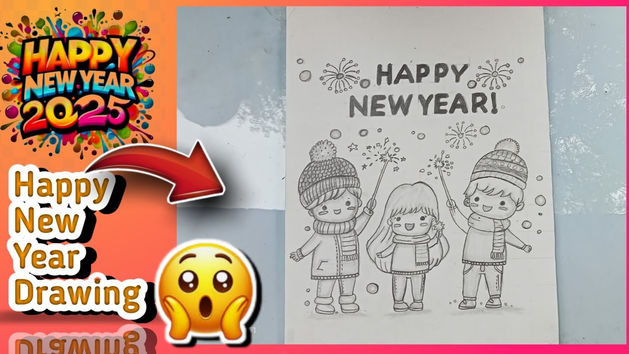 Happy New Year 🎊 ️ || New Year Drawing With Shading 😍 || Happy New Year ...