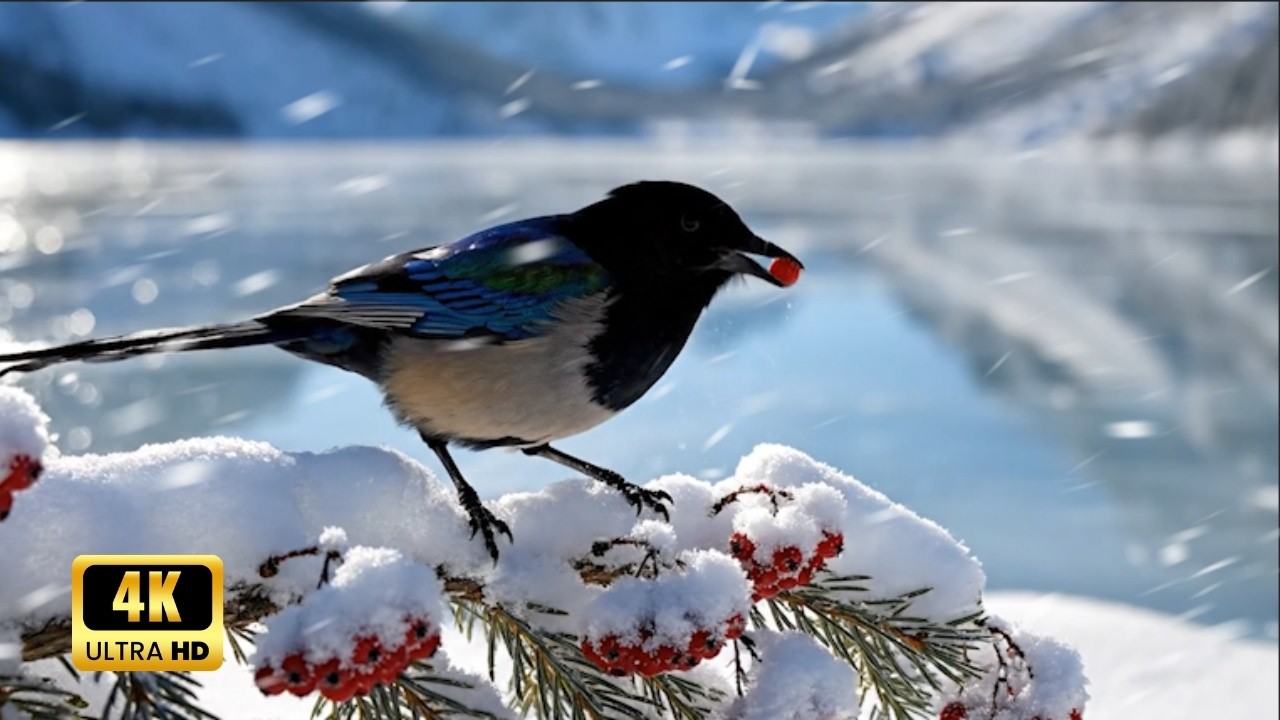 Winter Birds and Calming Piano Music - Nature Sounds for Relaxation and ...