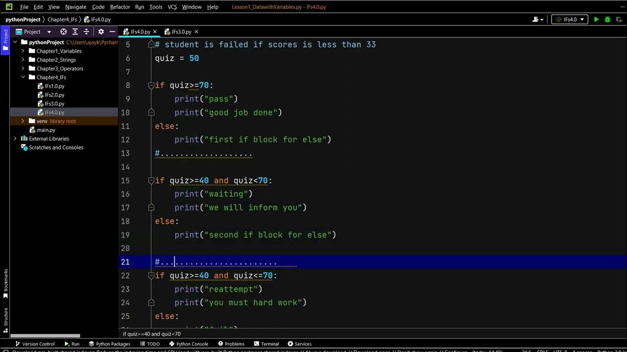 Learn Python - Chapter3 - Lecture 22 - IF ELIFs - YouTube