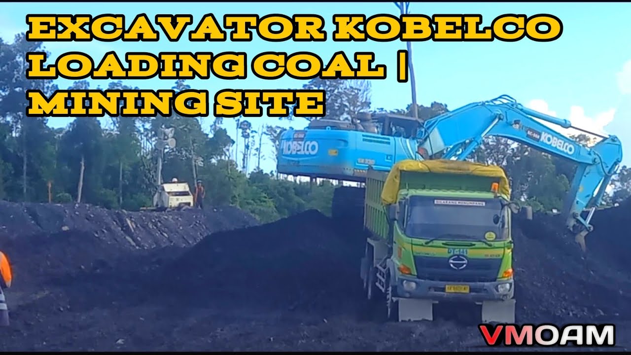 Excavator Kobelco Loading Coal at the Stockpile Area | Mining ...