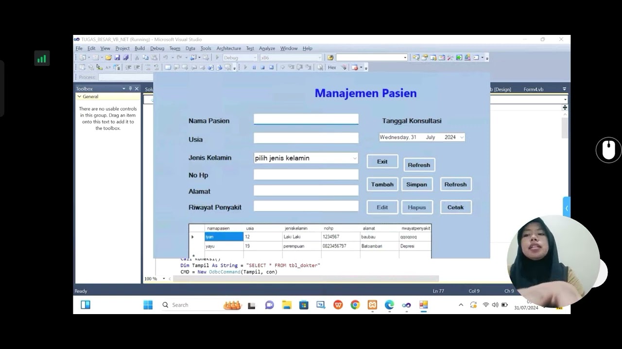 Tugas Besar Pemograman visual basic Net, "Aplikasi manajemen klinik kesehatan" Dengan Nim ...